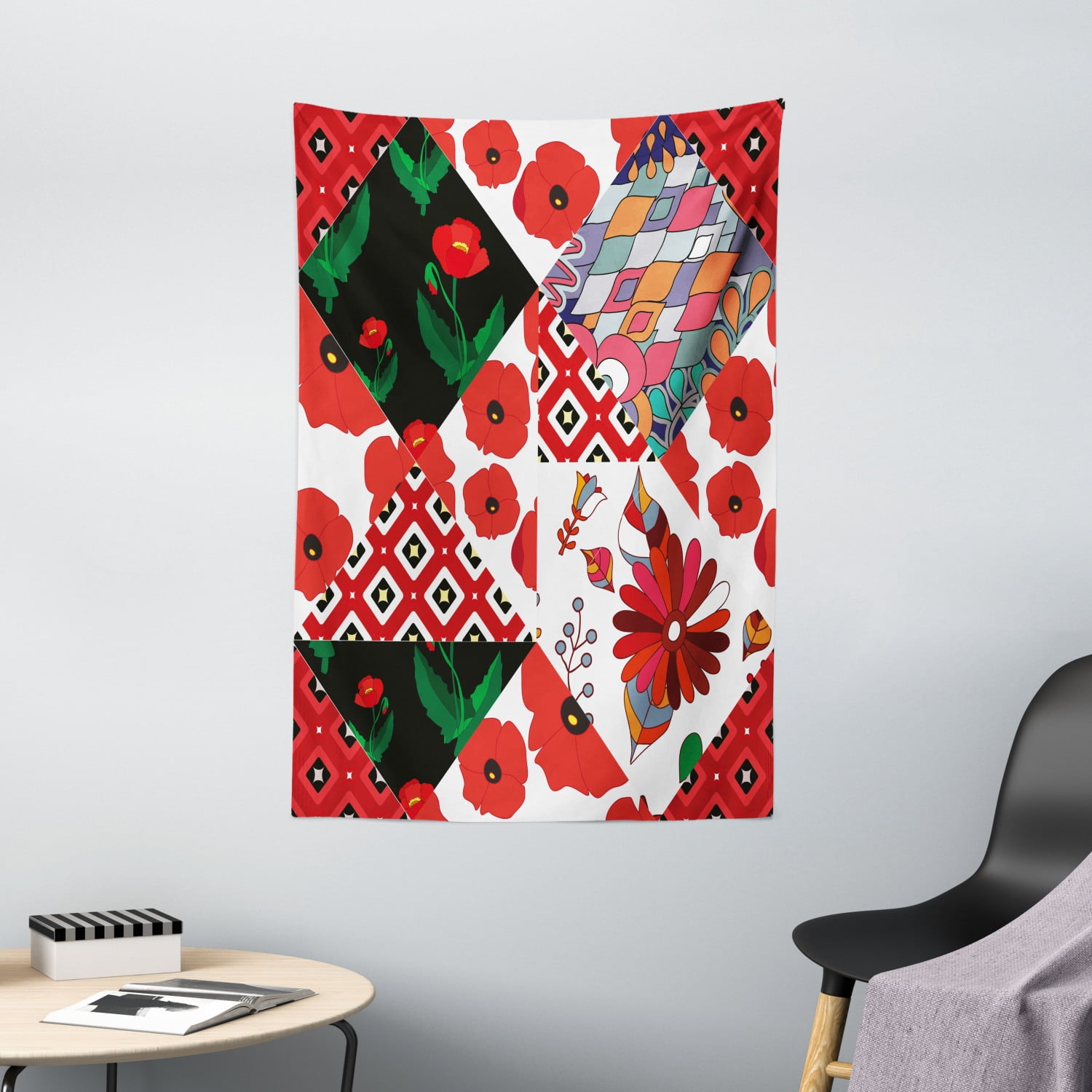 Retro Tapestry, Patchwork Inspired Pattern with Poppy Flowers Russian ...