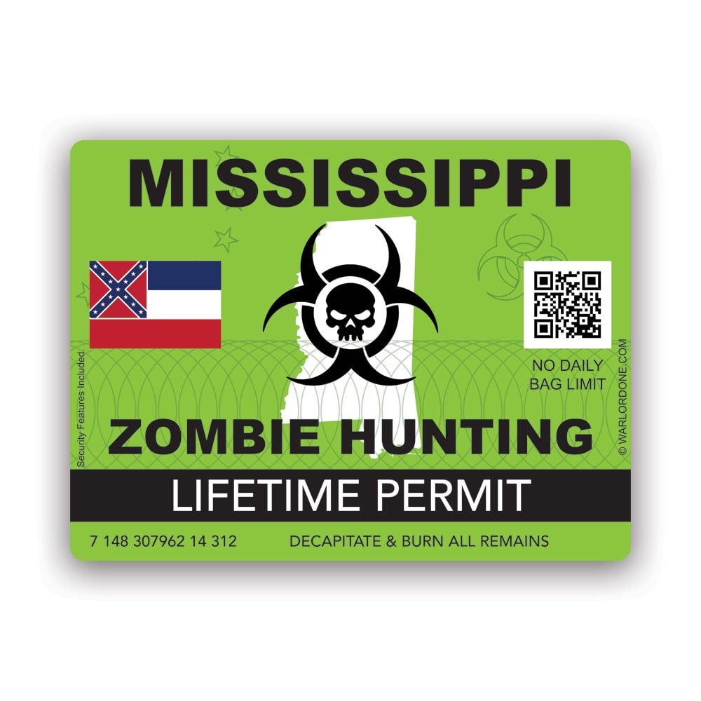 Zombie Mississippi State Hunting Permit Sticker Decal - Self Adhesive ...