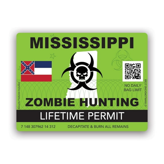 Zombie Mississippi State Hunting Permit Sticker Decal - Self Adhesive ...