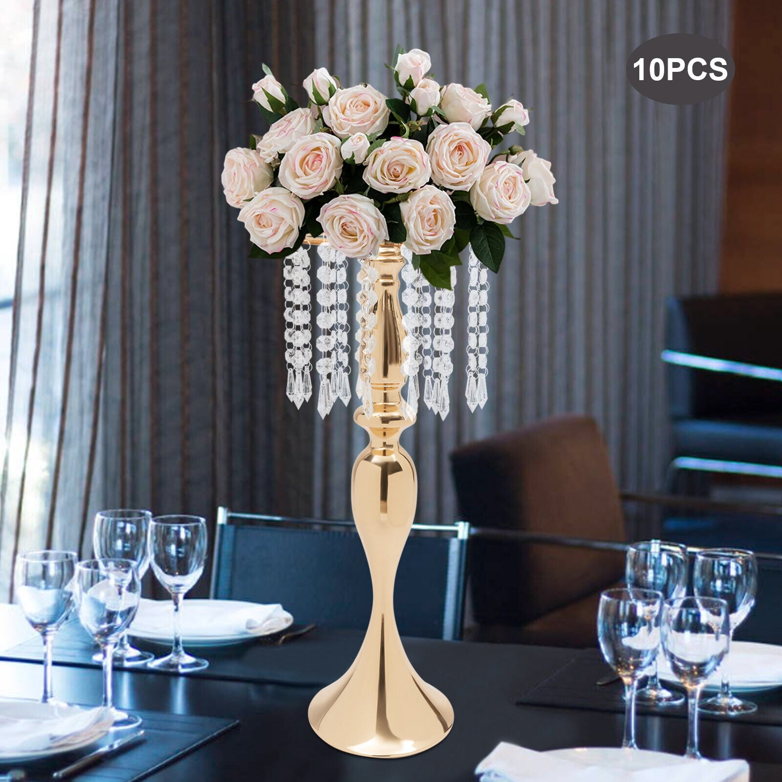 Gold 10X Crystal Flower Stands Wedding Tables Flower Centerpiece Holder ...