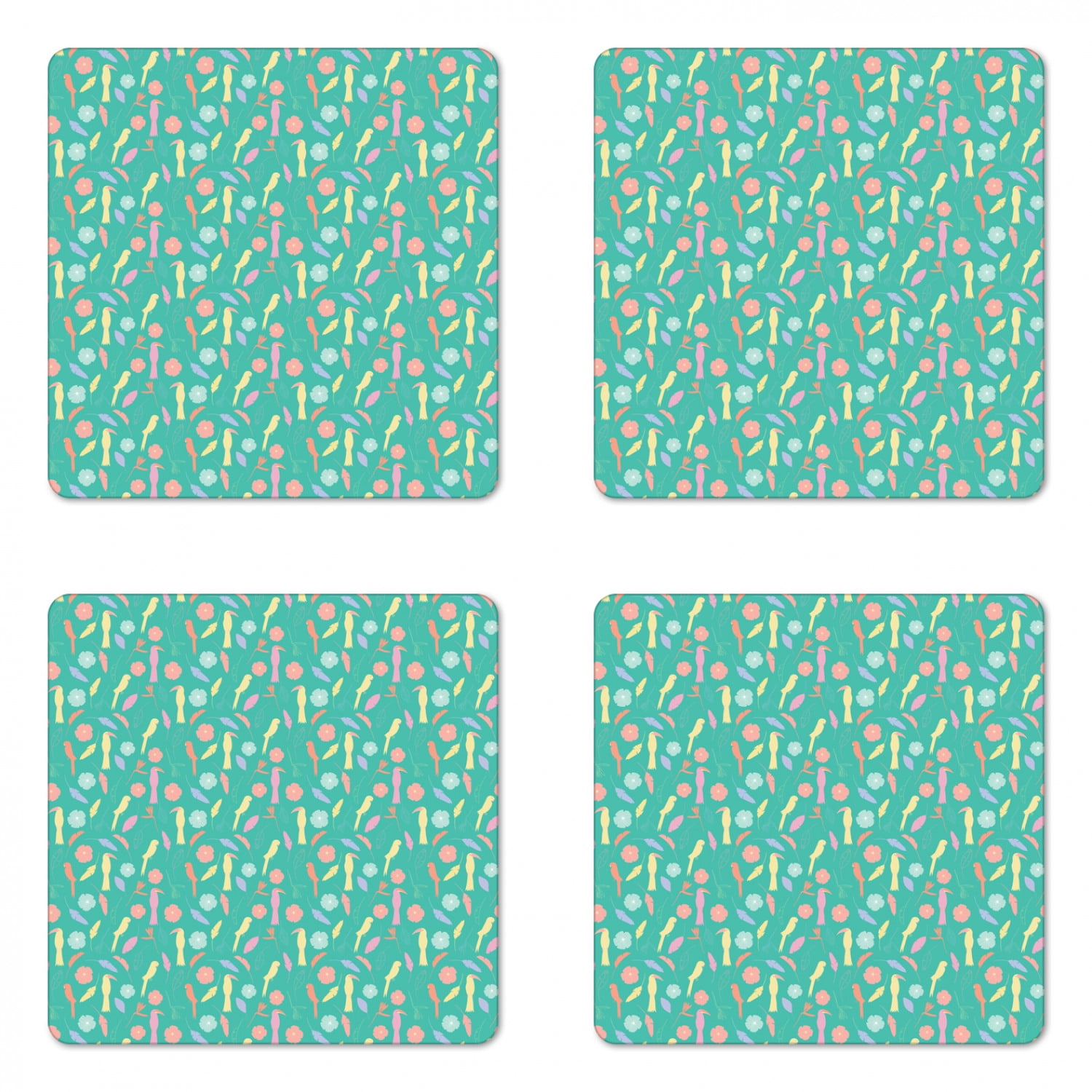 Tropical Coaster Set of 4, Vibrant Colored Exotic Holiday Theme with ...