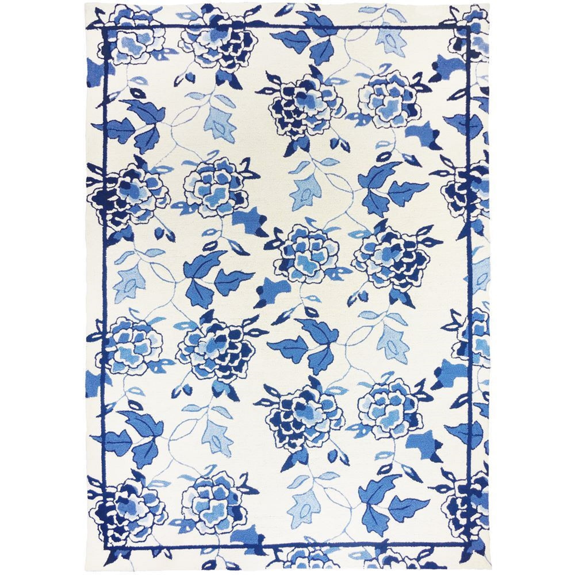 3' x 5' Blue and White Camellia Floral Pattern Decorative Rug - Walmart.com