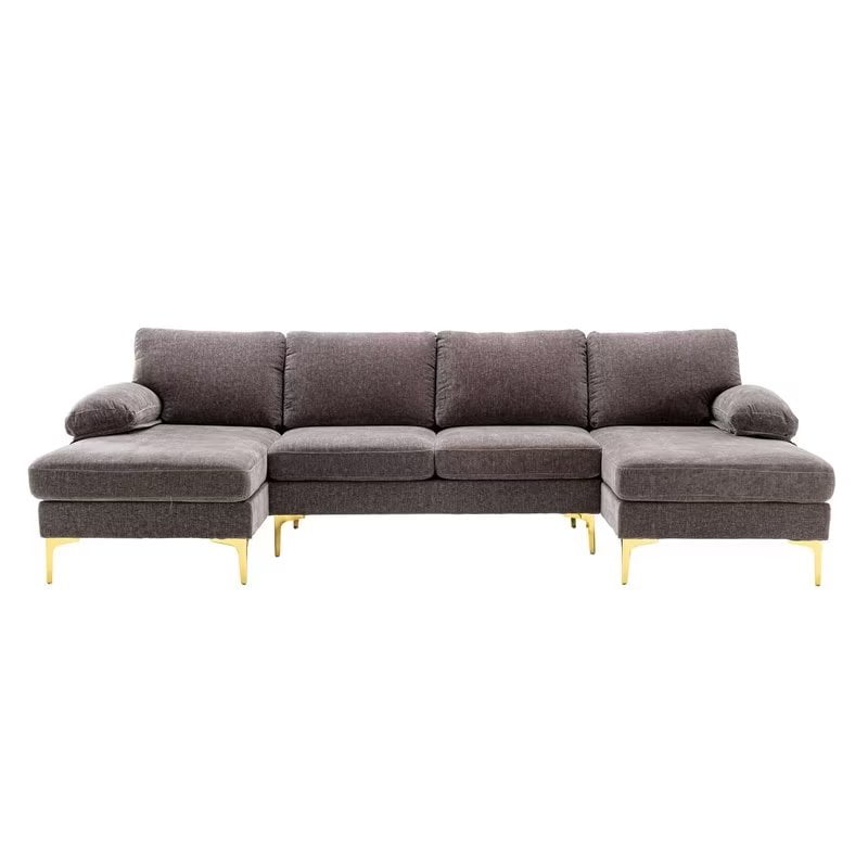 Convertible Sectional Sofa with Gold Metal Legs, U-Shaped Sofa Couch ...