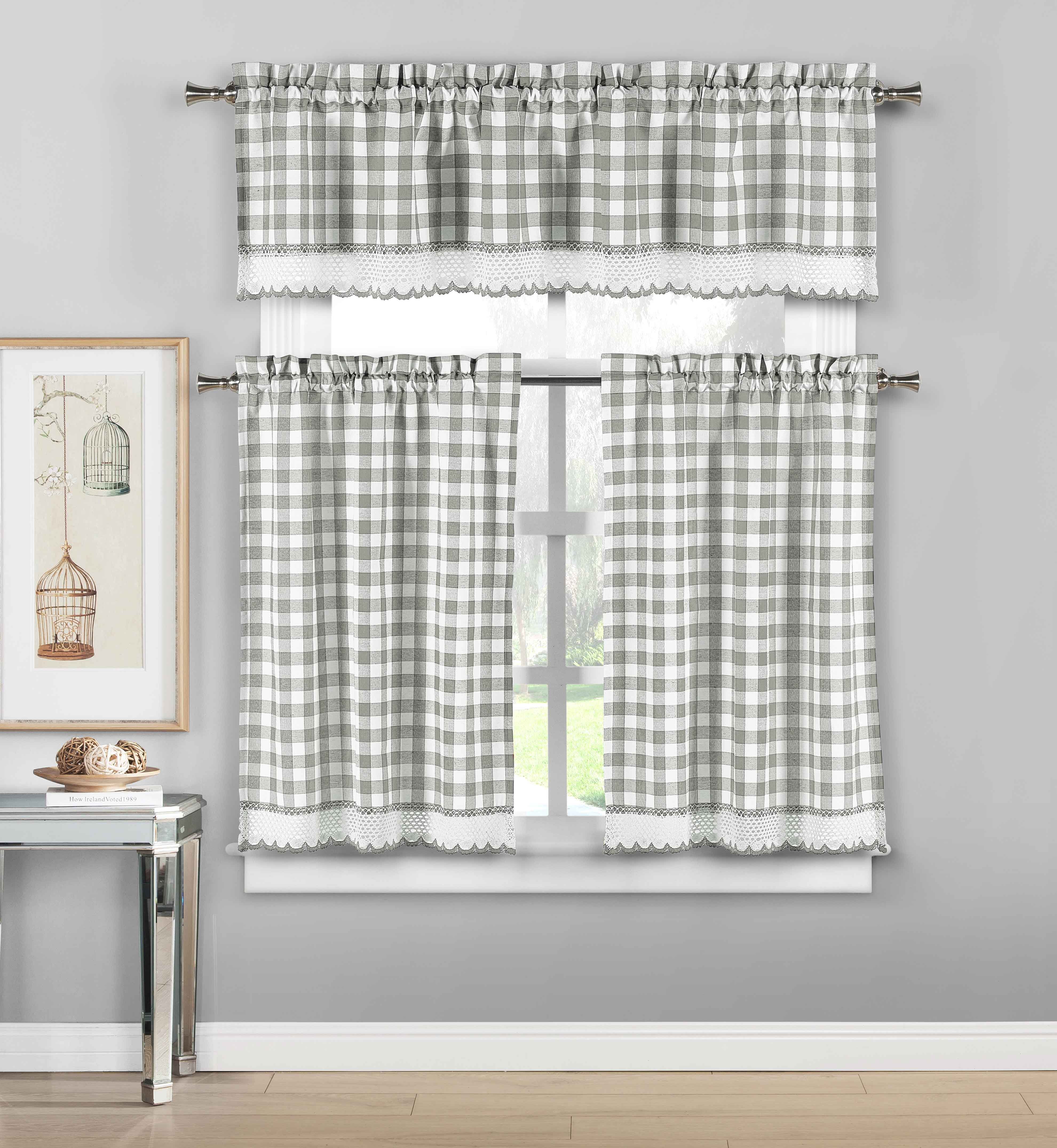 3 Piece Plaid, Checkered, Gingham Kitchen Curtain Set: 35% Cotton, 1 ...