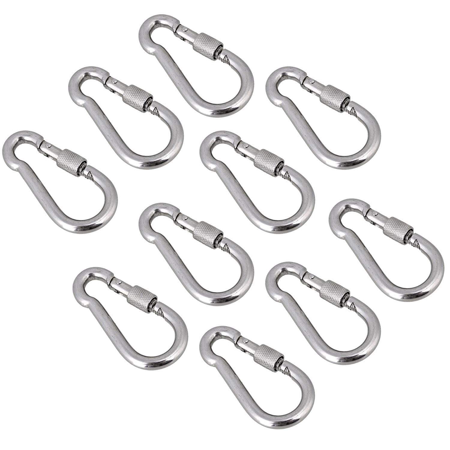 3.5" Heavy Duty Metal Screw Lock Carabiner Hook Snap Clip D-Ring Chrome ...