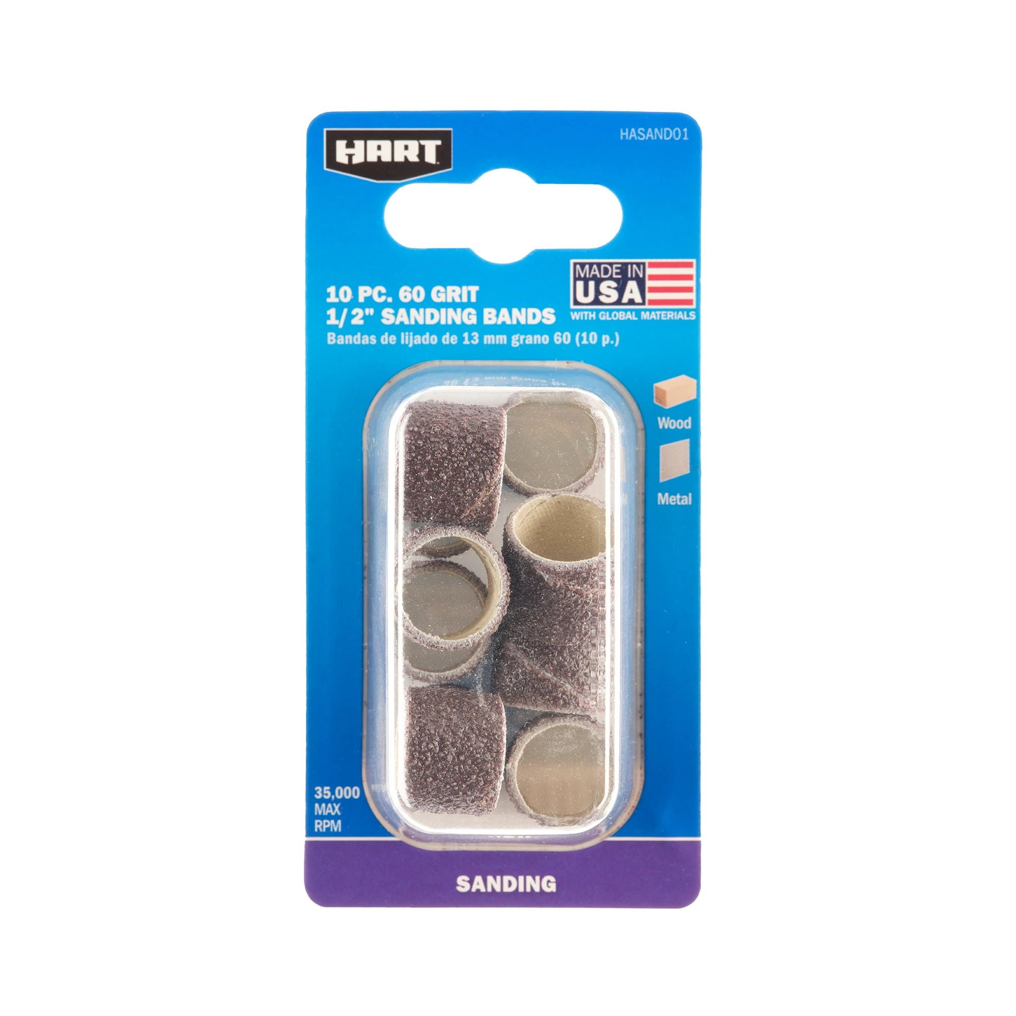 HART 10-Piece 60-Grit 1/2-inch Sanding Bands Rotary Accessory for Metal ...