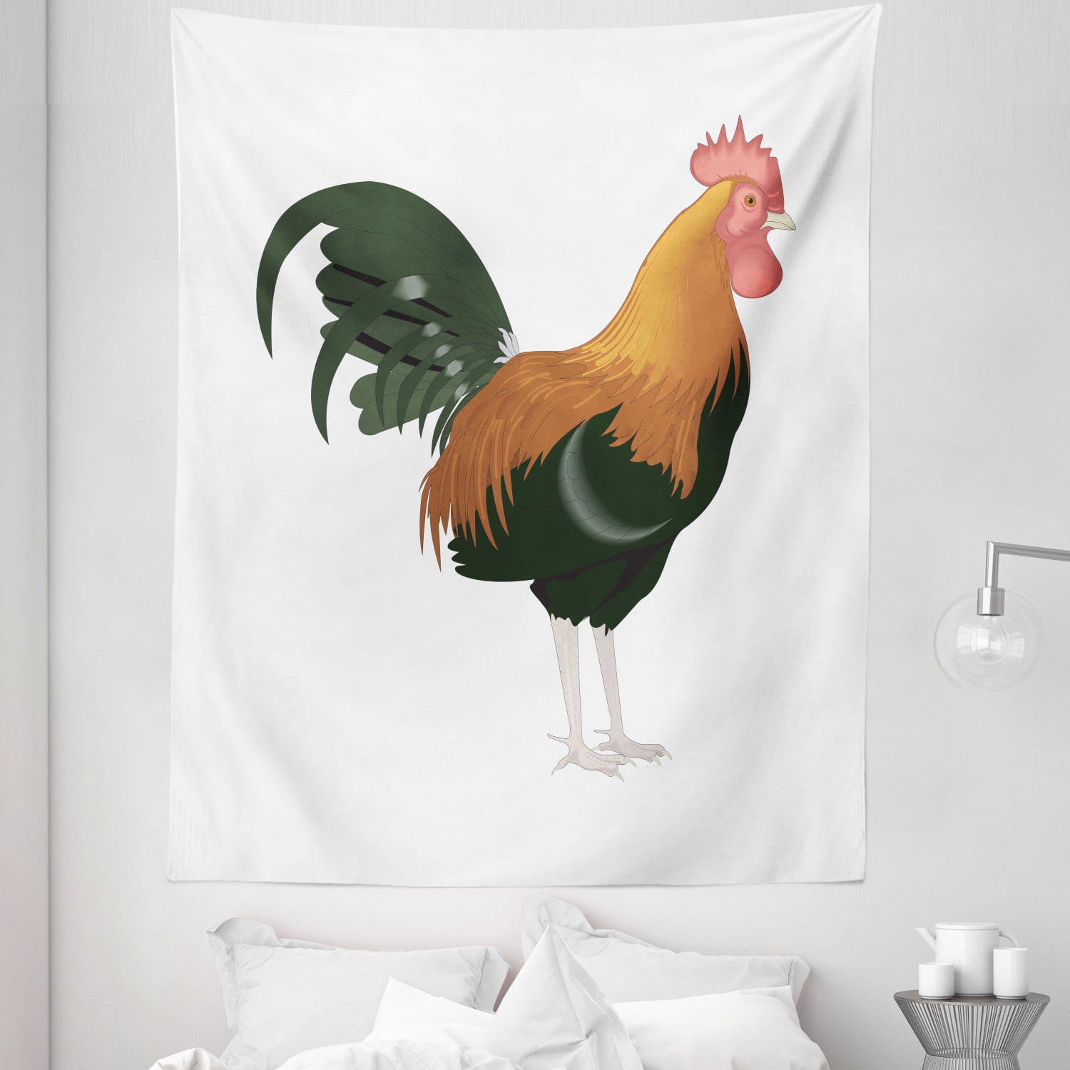 Rooster Tapestry, Funny Cartoon Design Farmland Animal Digital Detailed ...
