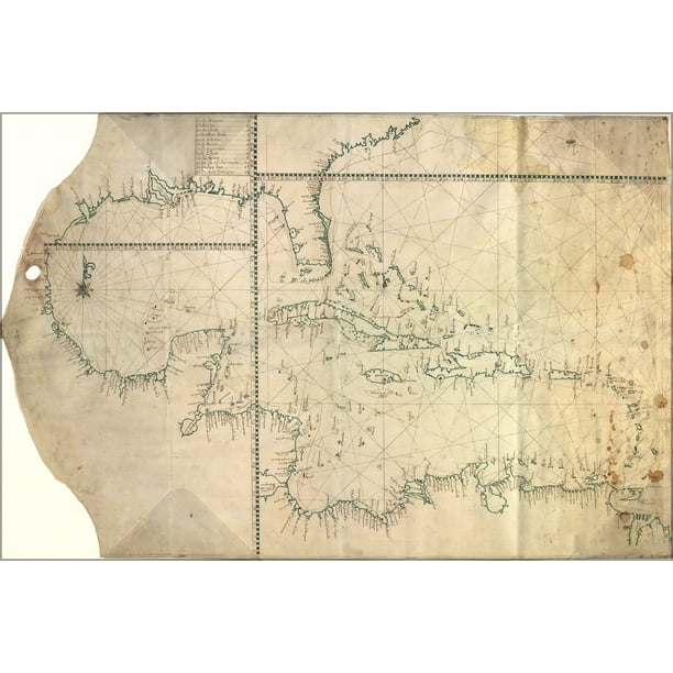 24"x36" Gallery Poster, Map of Caribbean with West Indies cuba florida ...