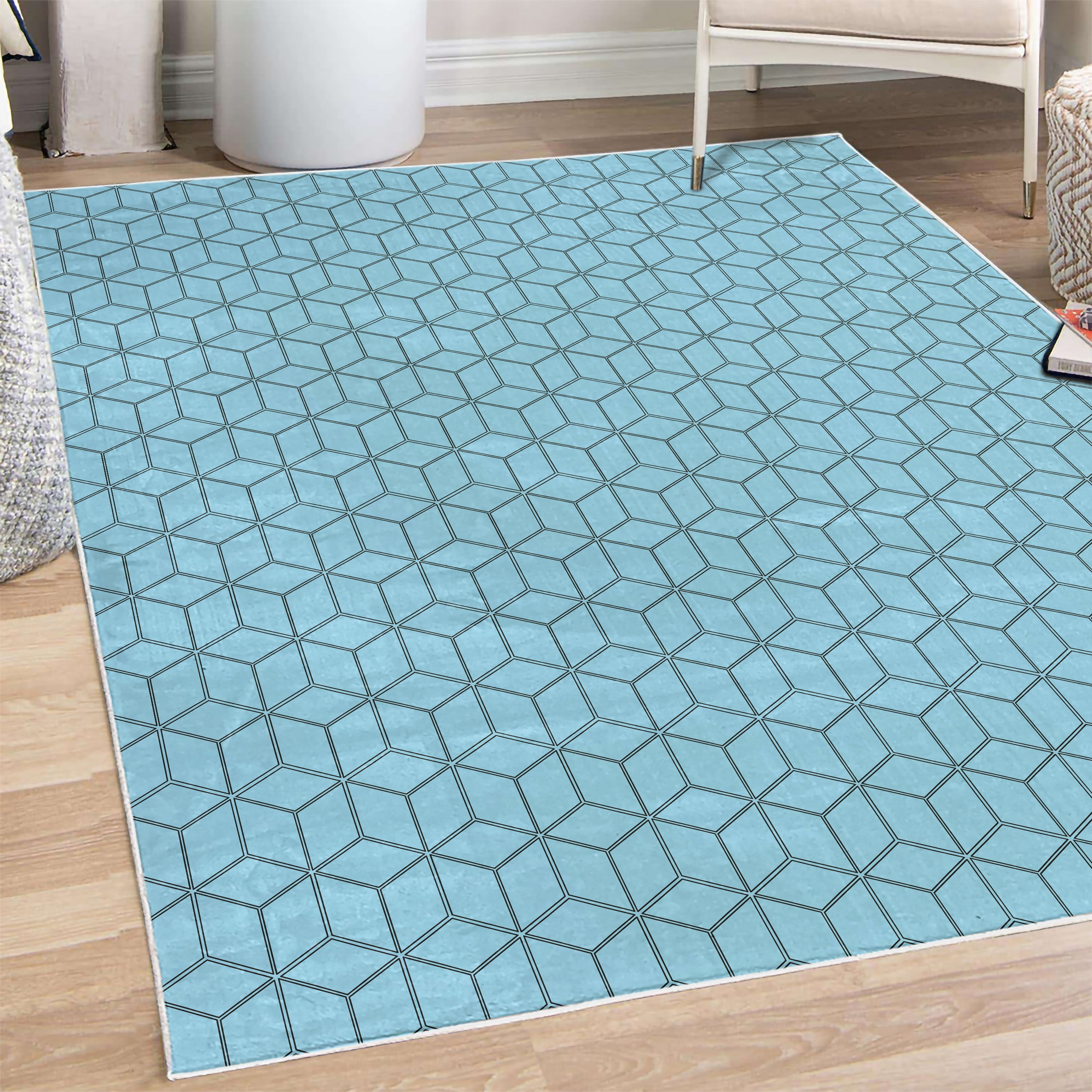 Abstract Decorative Rug, Minimalist Cubes in Trippy Simplistic ...