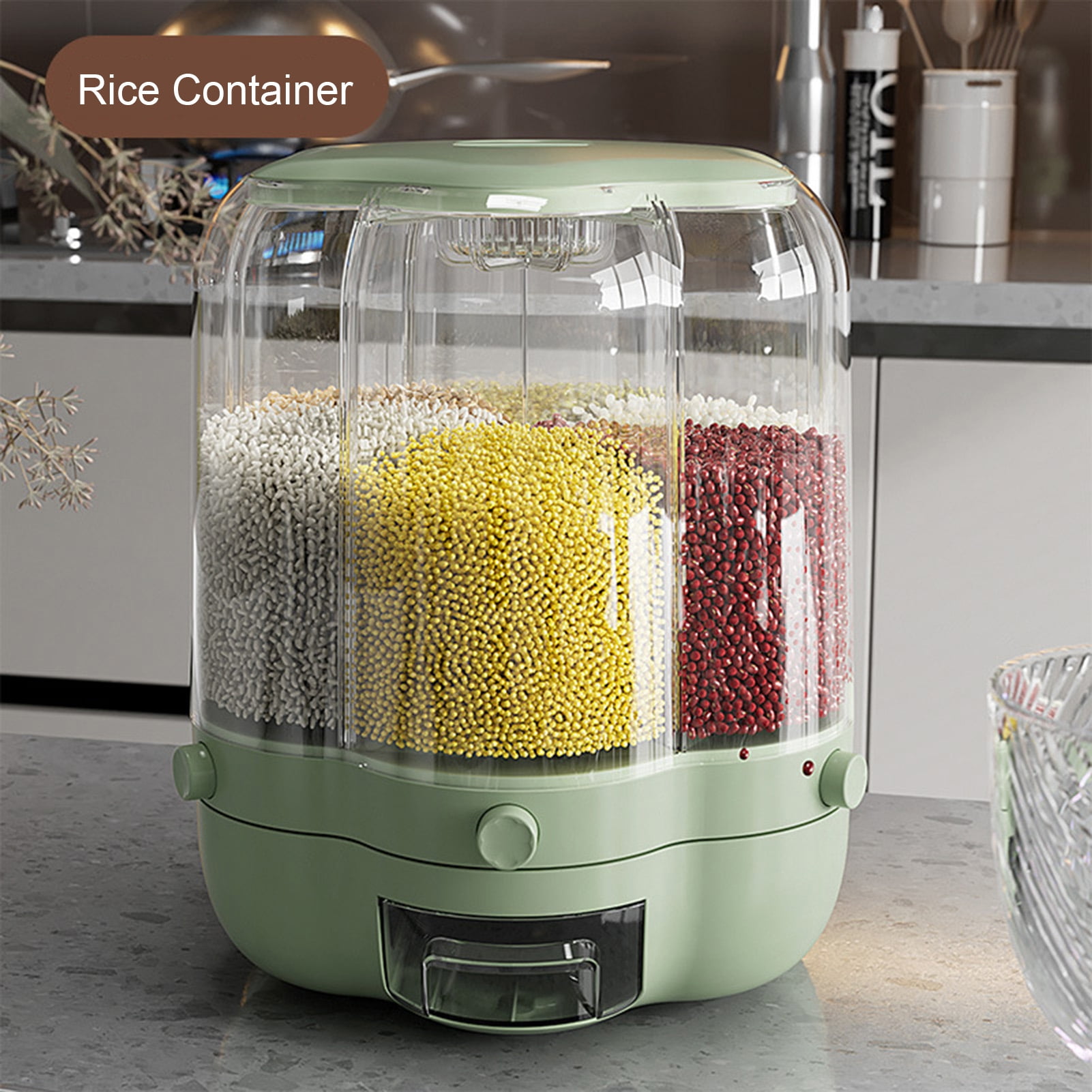 Washranp Rice and Grain Storage Container,Clear 6-Compartment 360 ...