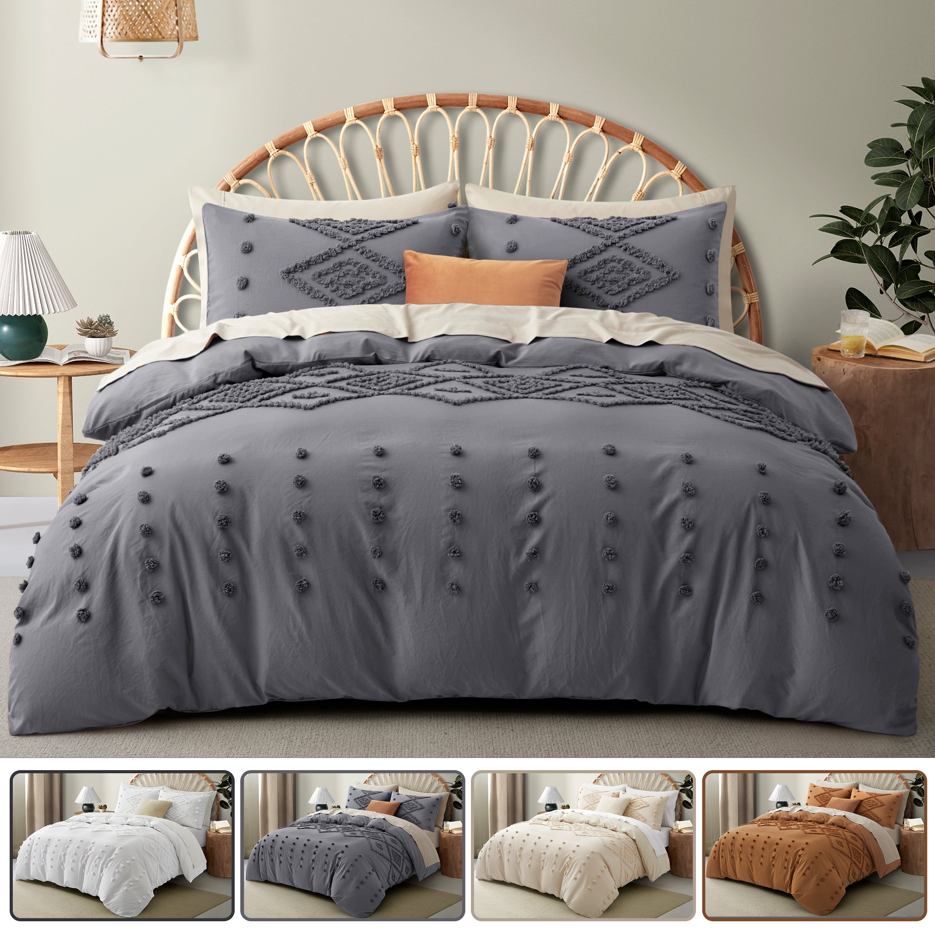 Duvet Cover Queen Size, 3 Pieces Boho Tufted Bedding Set for All ...