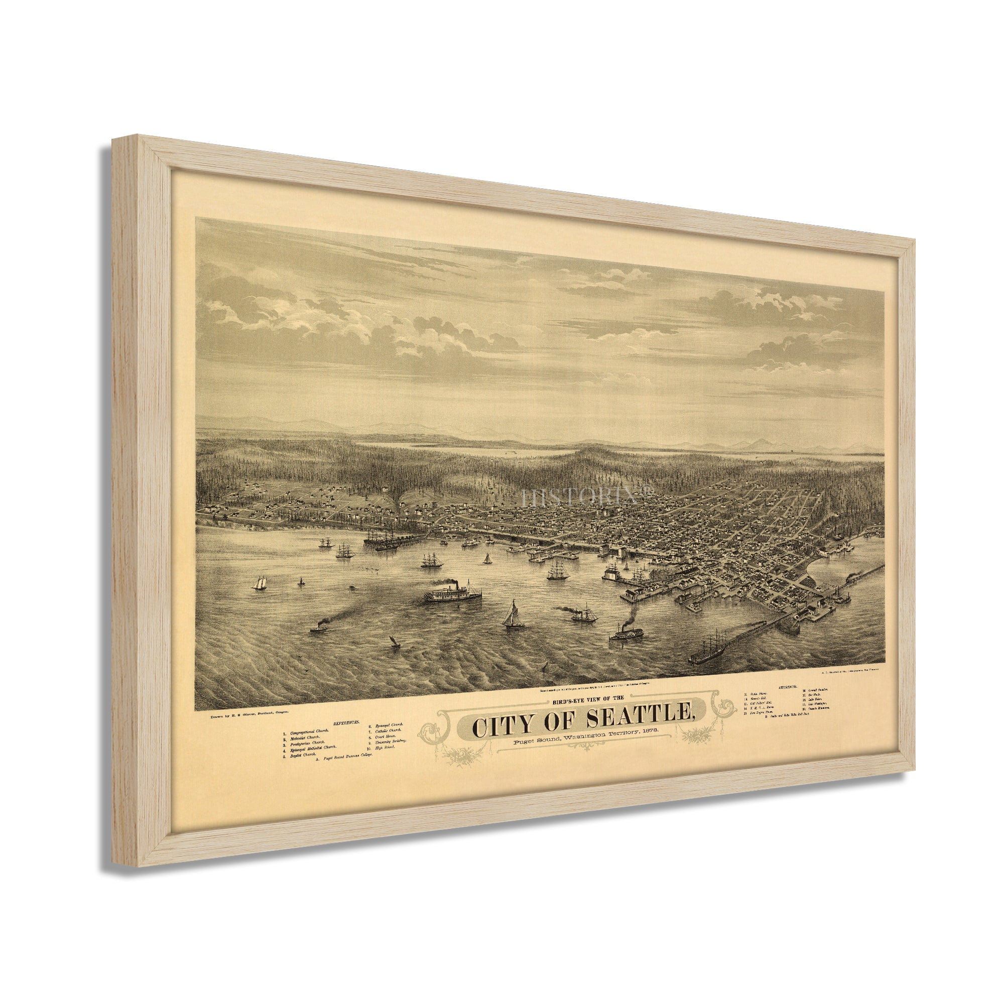 1878 Seattle Map - Framed Vintage Map of Seattle - Old Seattle Wall Map ...