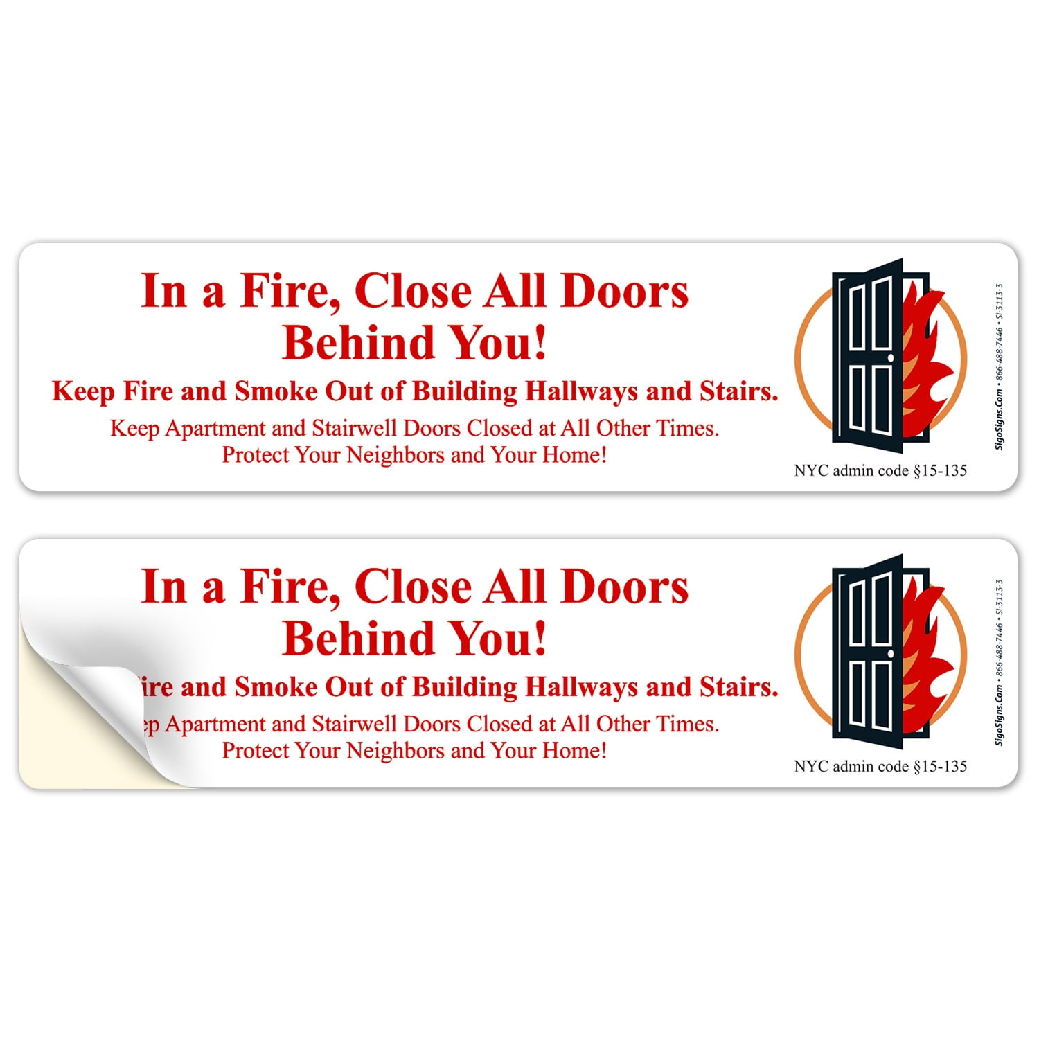 FDNY Sign, in a Fire, Close All Doors Behind You Sign, Meets NYC Admin ...