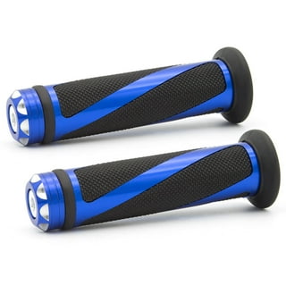 Chrome Skull Blue Flame Hand Grips 7/8" 22mm Handlebar Rubber Cruiser ...