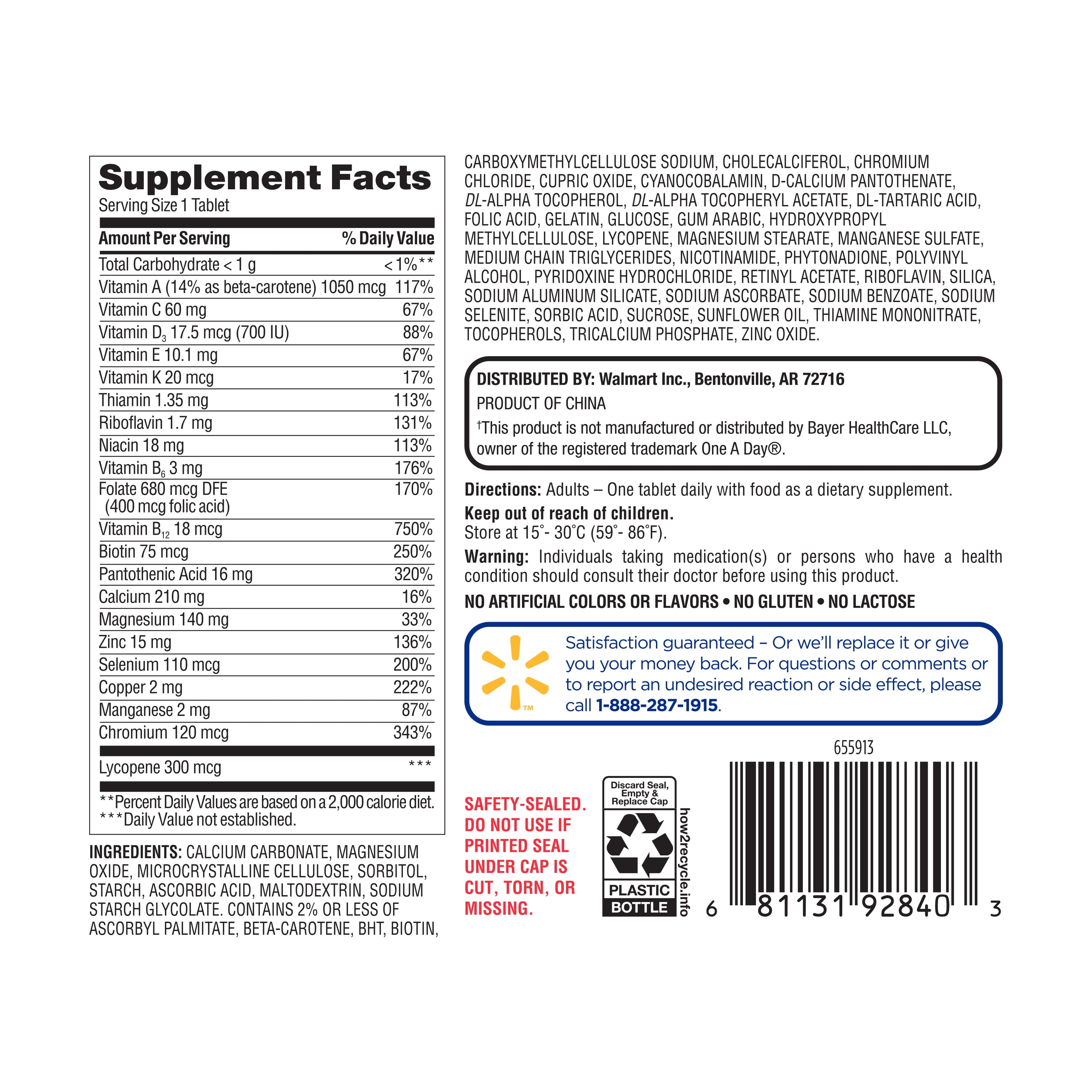 Buy Equate One Daily Mens Health Multivitamin Multimineral Supplement
