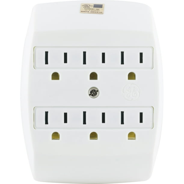 GE 6-Outlet Grounded Wall Adapter with Saf T Gard, White, 55200 ...