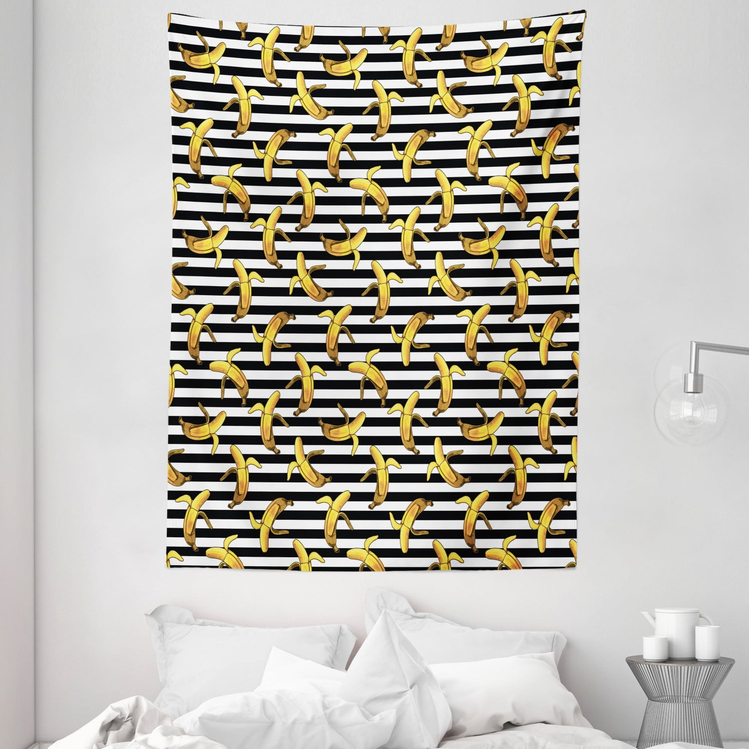 Indie Tapestry, Pattern with Horizontal Stripes and Banana Tropical ...