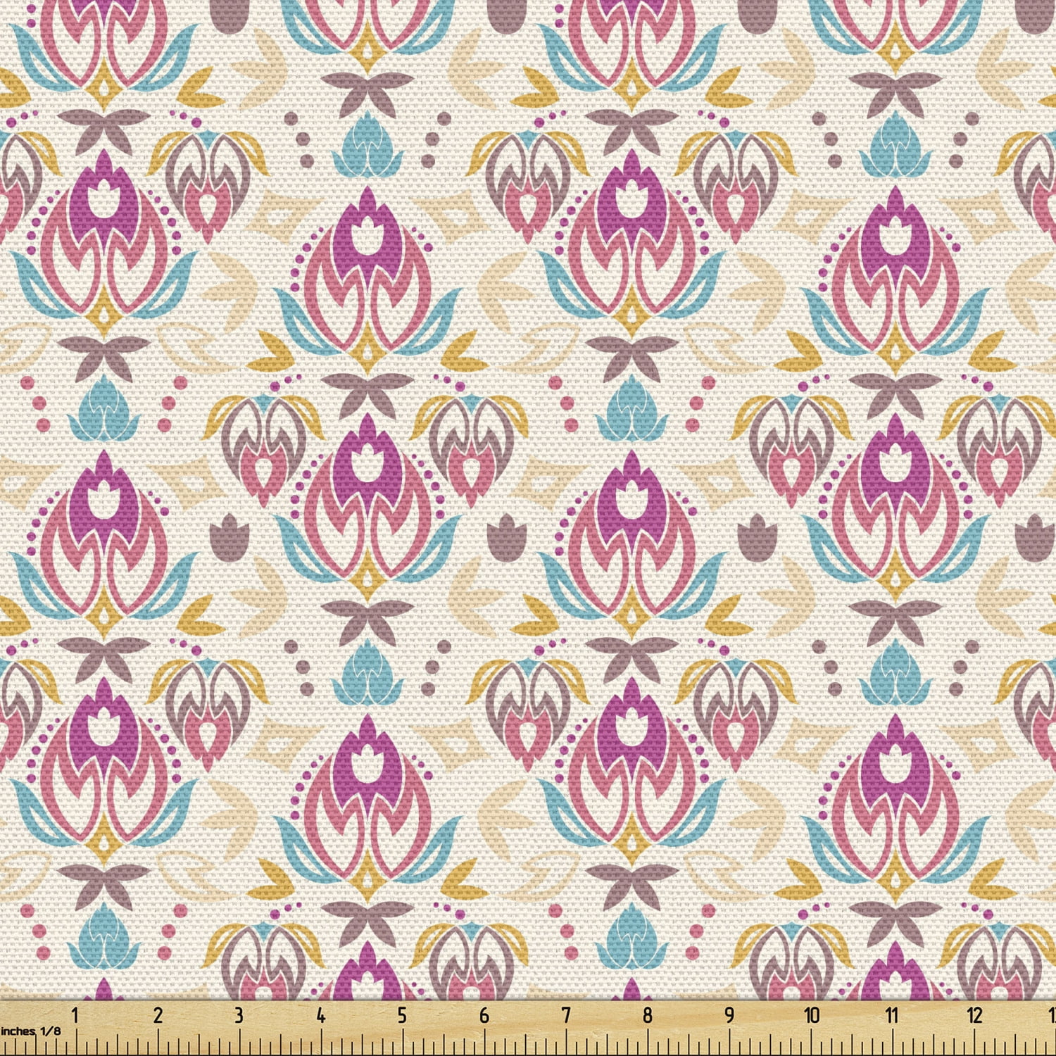 Damask Fabric by the Yard, Modernized Flowers Ornament with Vintage ...