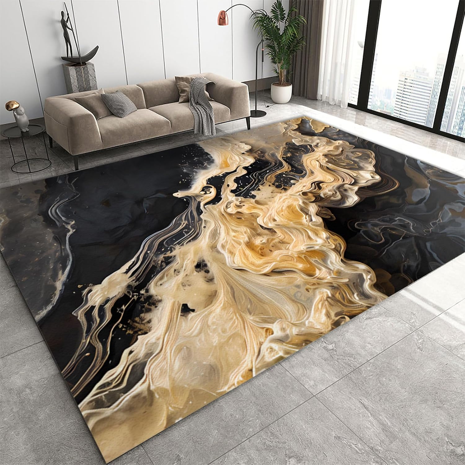 Click here for Mycarpetco Black Golden Abstract Oil Painting Area... prices