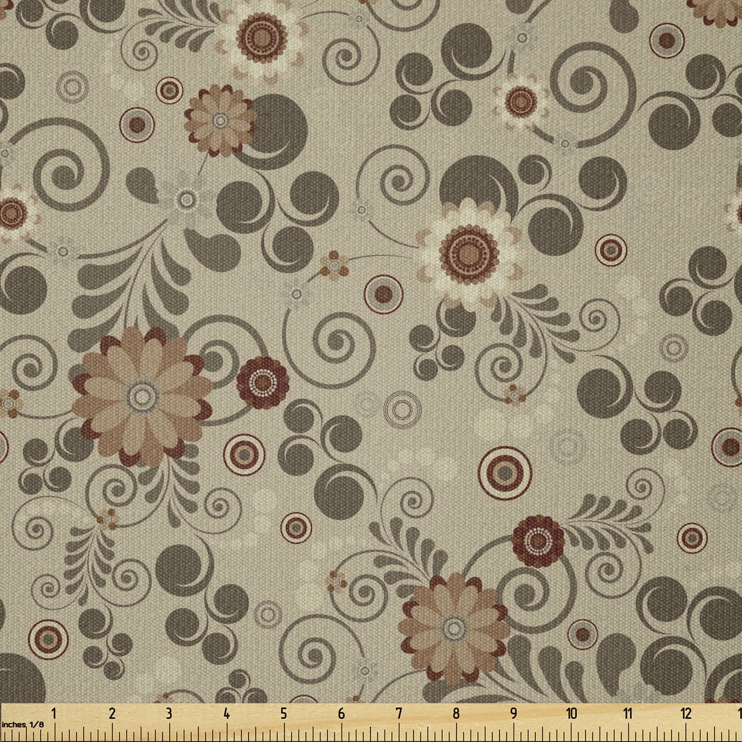 Grunge Fabric by The Yard, Floral Pattern with Fantasy Elements Swirls ...