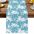Blue Palm Tree Dining Table Runner, Summer Tropical Country Coastal ...