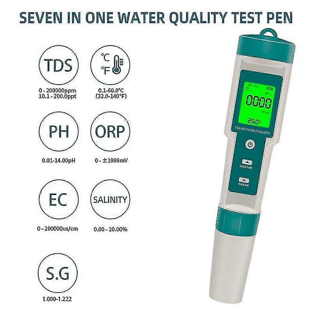 Medidor de pH/tds/orp/salinidad/sg/temperatura 7 en 1 C-600, comprobador de calidad del agua ...