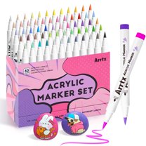 Arrtx 60 Pcs Permanent Acrylic Paint Markers, Extra Brush Tip, 60 Animation Colors, for DIY Art ...
