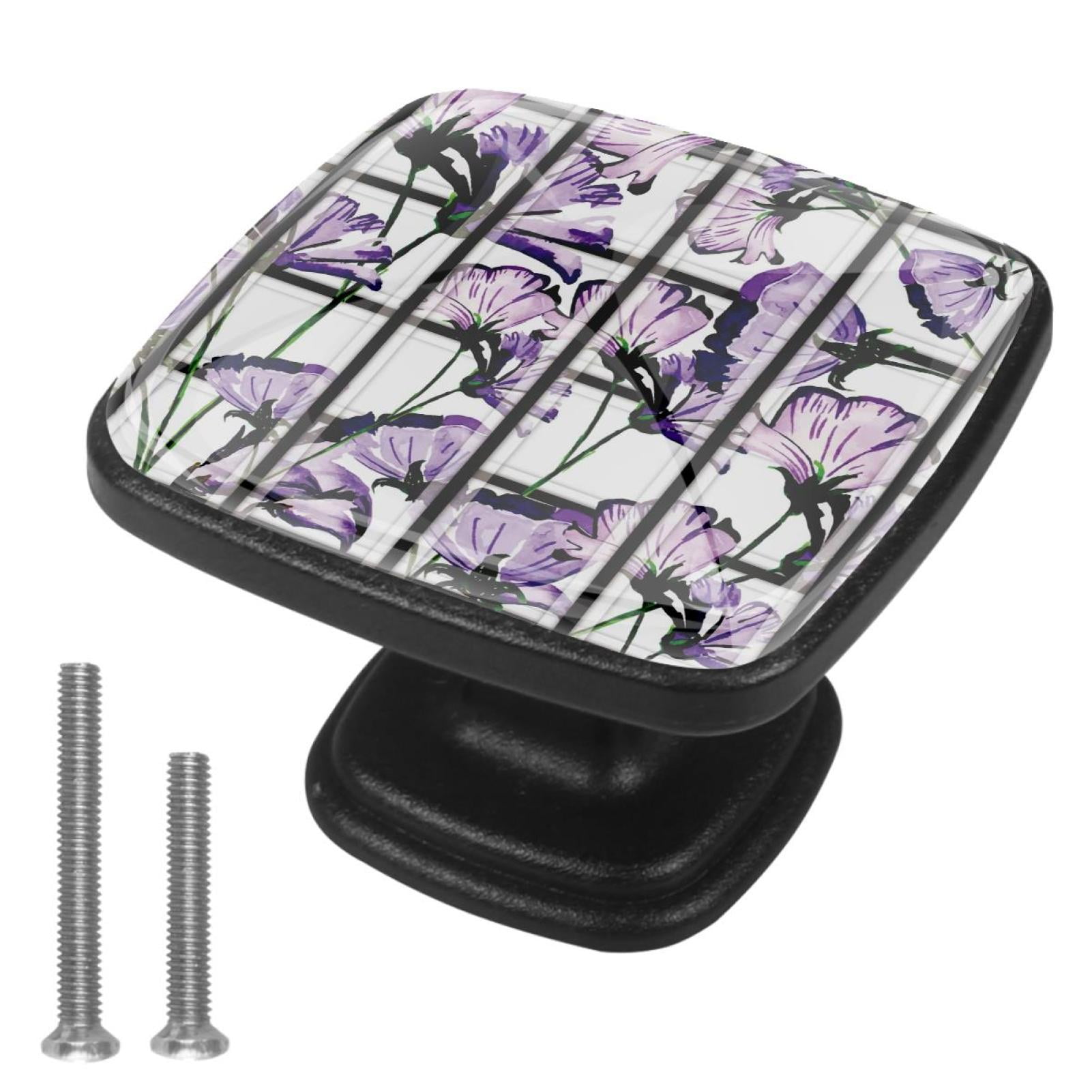 4 Pcs Cabinet Handle Drawer Pulls Spring Purple Floral Stripes Knobs ...