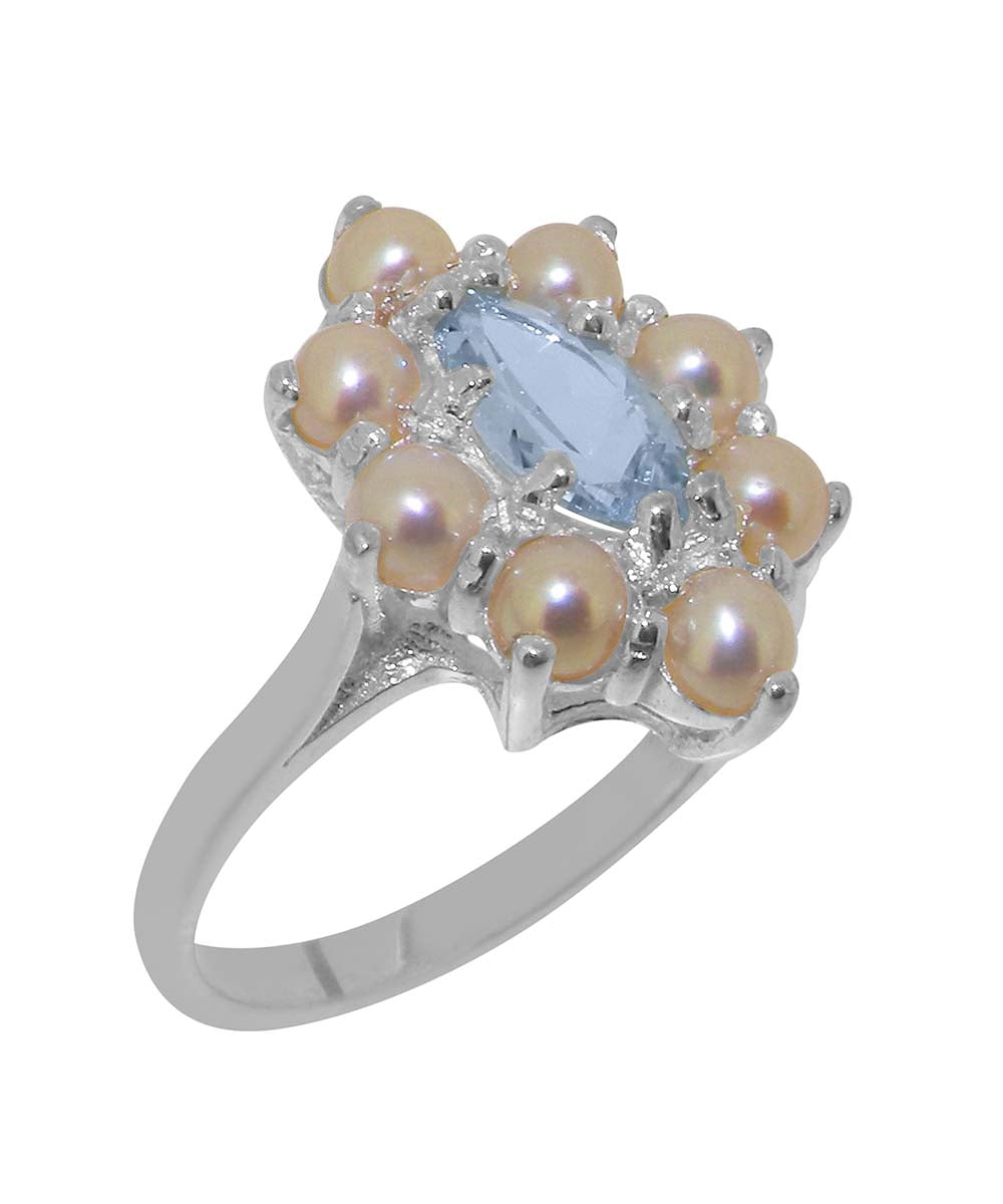 LBG British Made Solid 9k White Gold Natural Aquamarine & Cultured ...