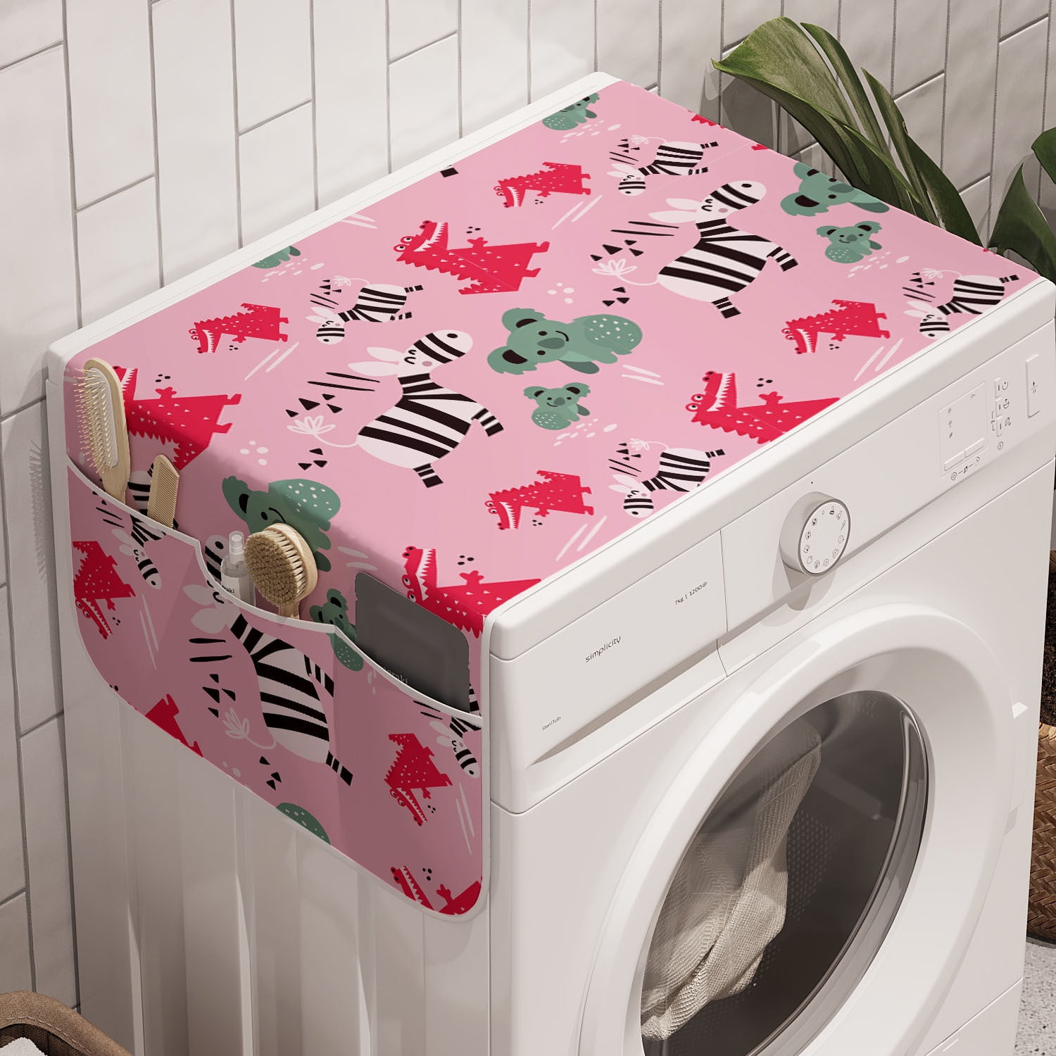 Nursery Washing Machine Organizer, Cartoon Pattern of Safari Animals ...