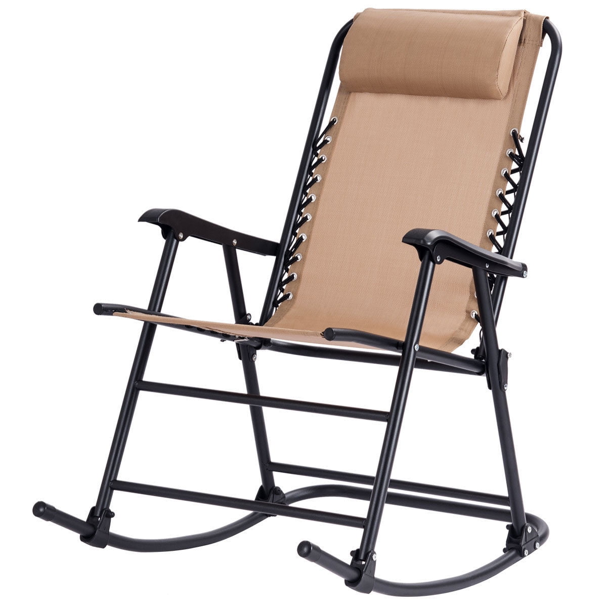 Beige Folding Zero Gravity Rocking Chair Rocker Porch Outdoor Patio ...