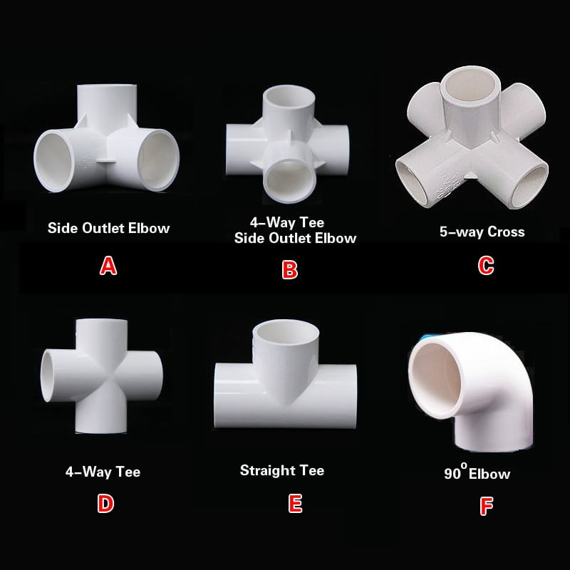 5 Pcs PVC 3/4/5-Way Side Outlet Elbow Straight Tee Elbow Pipe Fittings ...