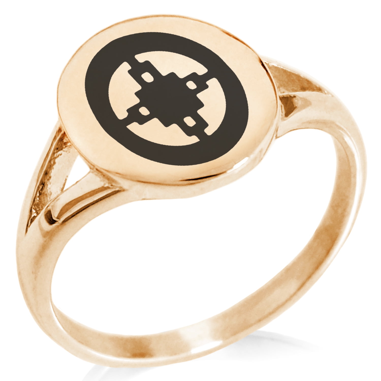 Stainless Steel Aztec Intelligence Rune Minimalist Oval Top Polished ...