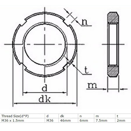 2pcs M36 x 1.5mm Pitch Carbon Steel Slotted Round Nuts GB812 | Walmart ...