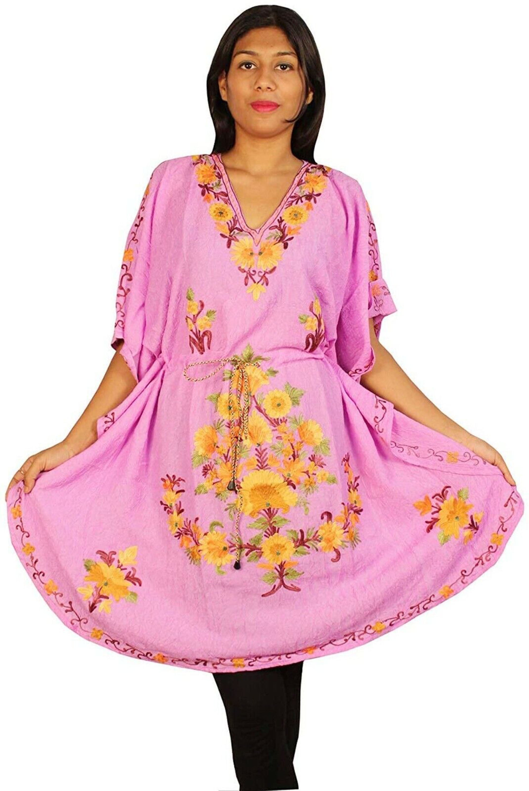 Free size Lavender cotton short caftan chic embroidered Summer Kaftan ...