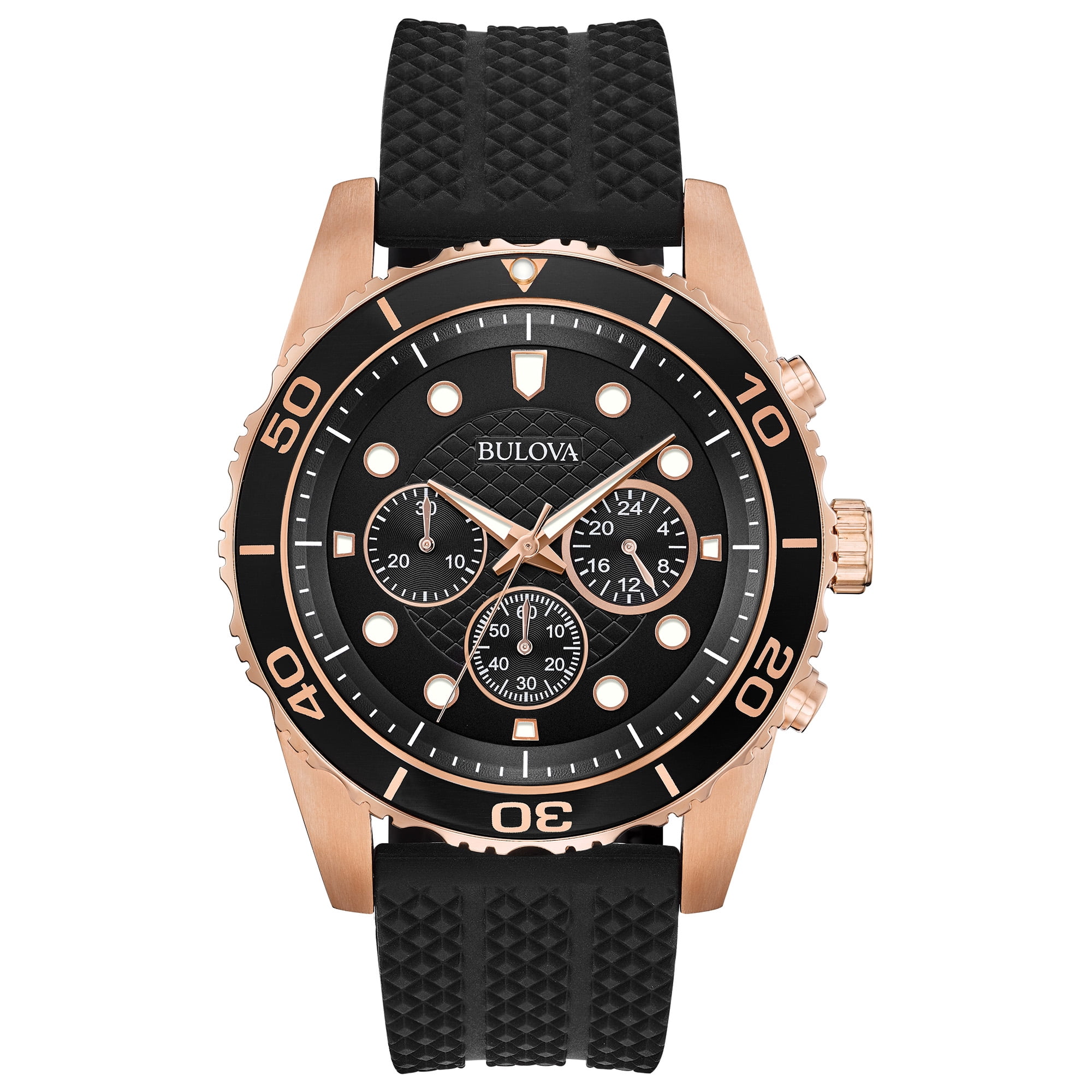 Bulova Sport Chronograph Black Dial Black Rubber Men's Watch 98A192 ...