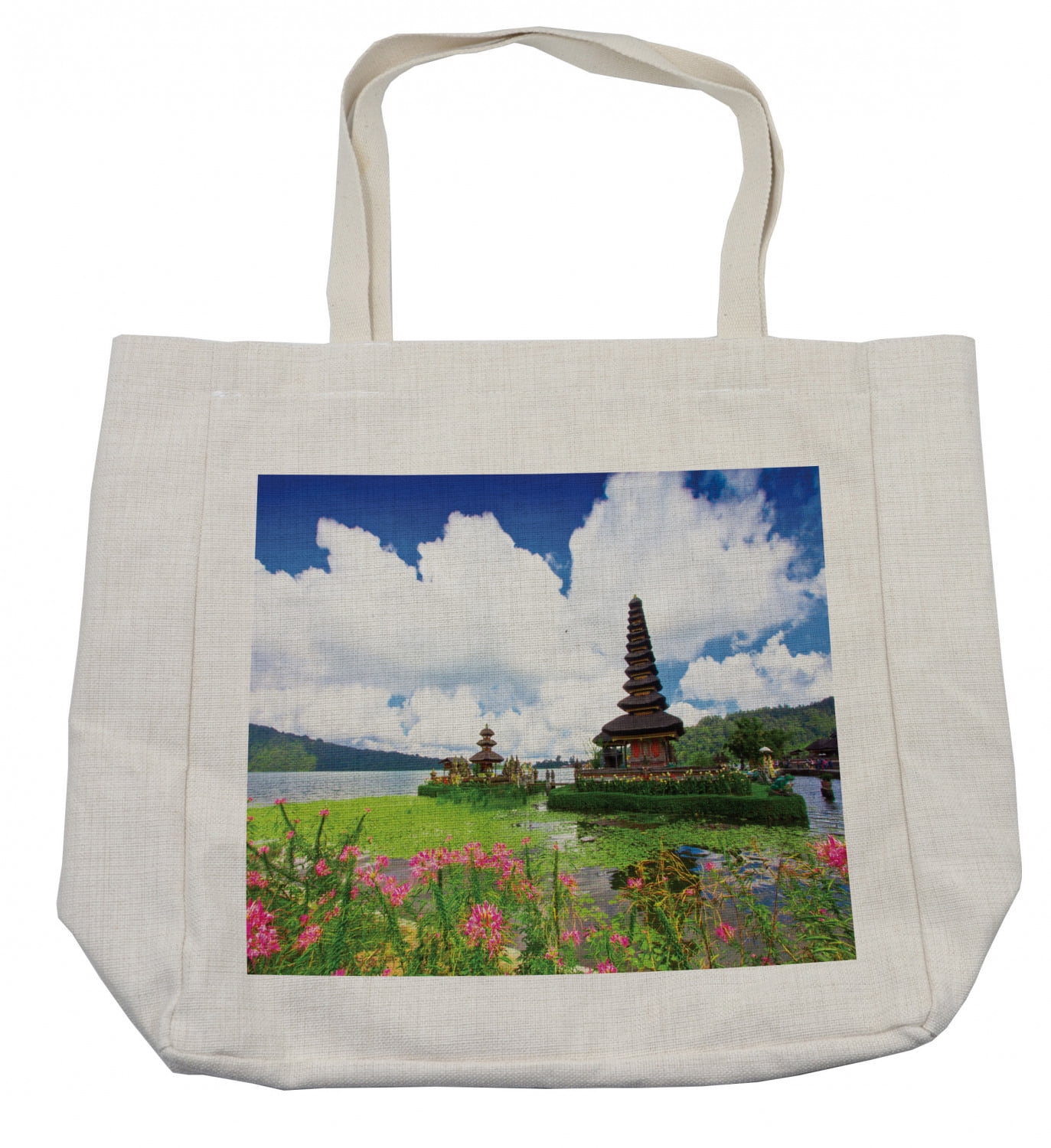 Balinese Shopping Bag, Pura Ulun Danu Building Bali Tropic Flowers ...