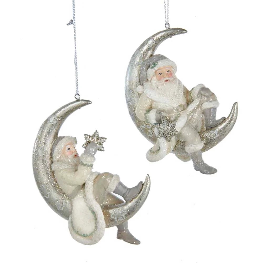 Set of 2 SANTA SITTING IN CRESCENT MOON Christmas Ornaments by Kurt ...