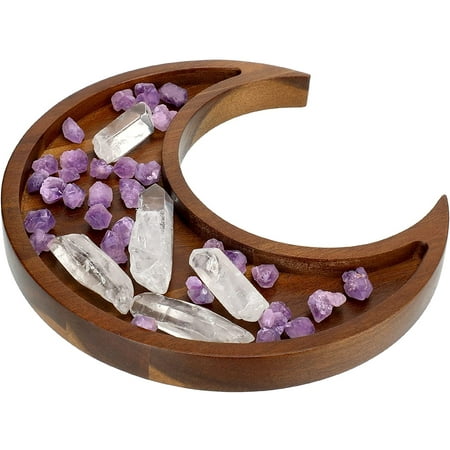 Moon Tray Crystal Holder Wooden Moon Shape Holder Crescent Moon Bowl ...