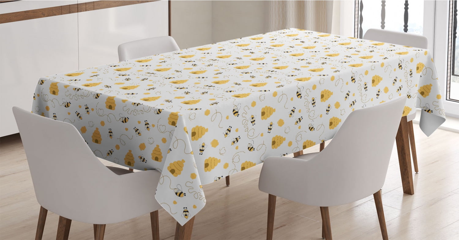 Bee Tablecloth, Pattern of Flying Bugs Forming Heart Shapes with ...