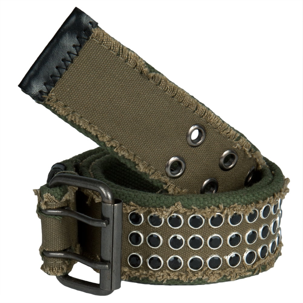 Frayed Jewel Studded Olive Web Double Grommet Belt - Small - Walmart.com