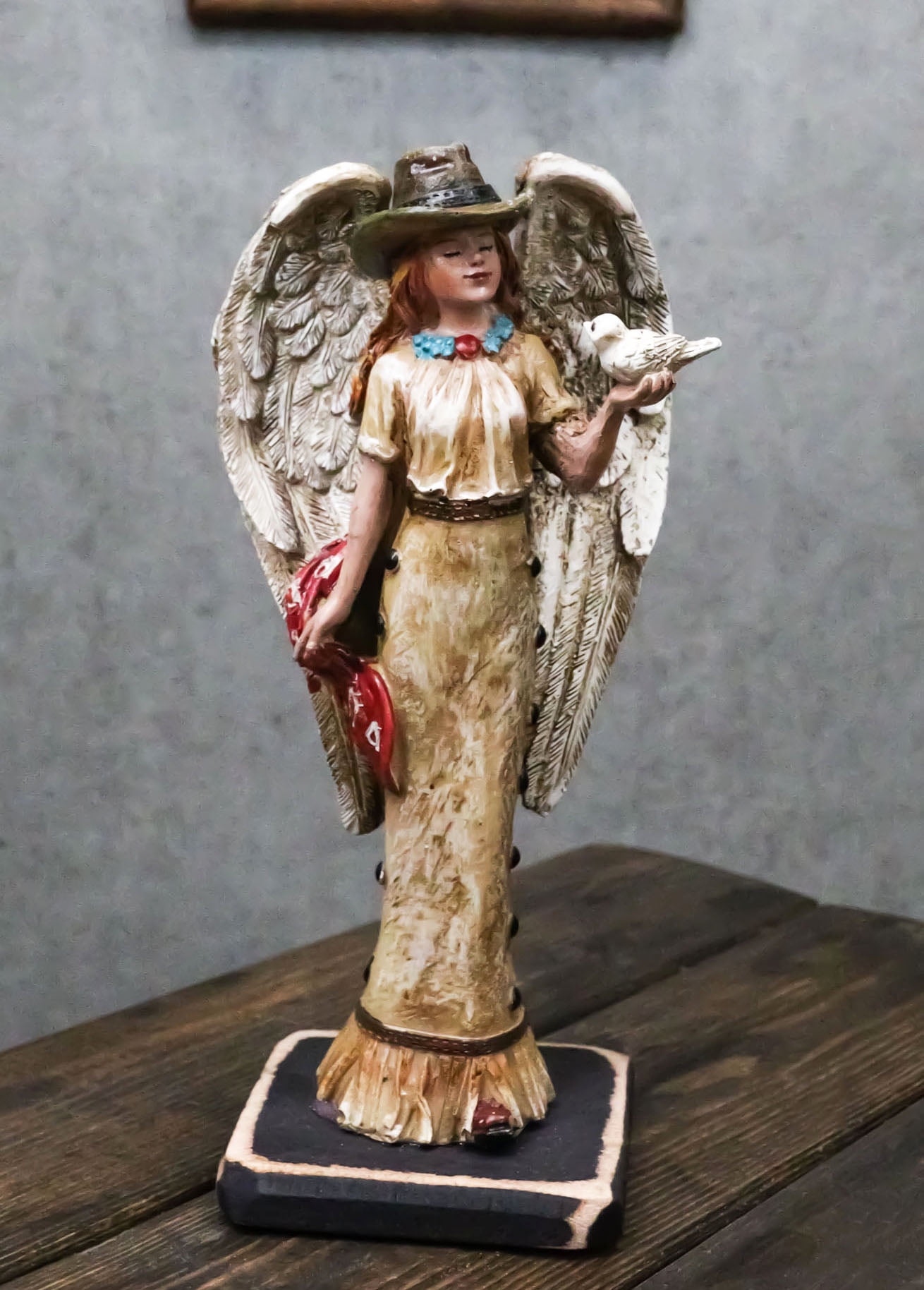 Rustic Western Cowgirl Angel Wearing Cowboy Hat With Dove In Her Hand ...