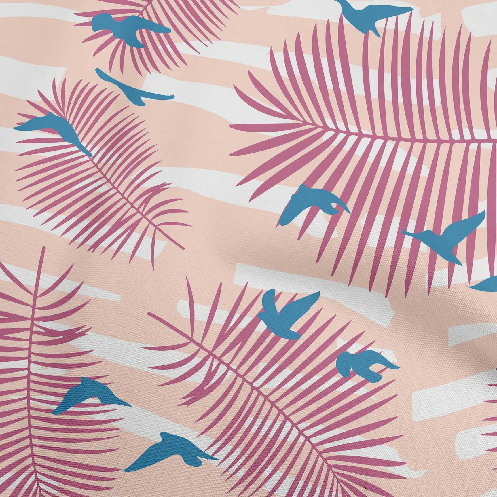 oneOone Viscose Jersey Light Pink Fabric Tropical Plam Tree With Birds ...