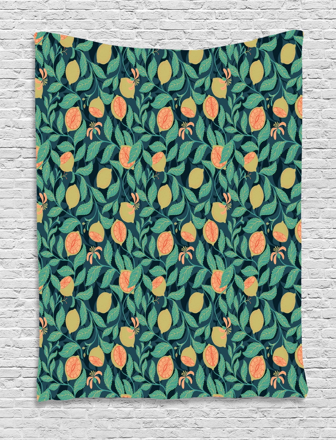 Tangerine Tapestry, Abstract Design Botanical Art Pattern with Citrus ...