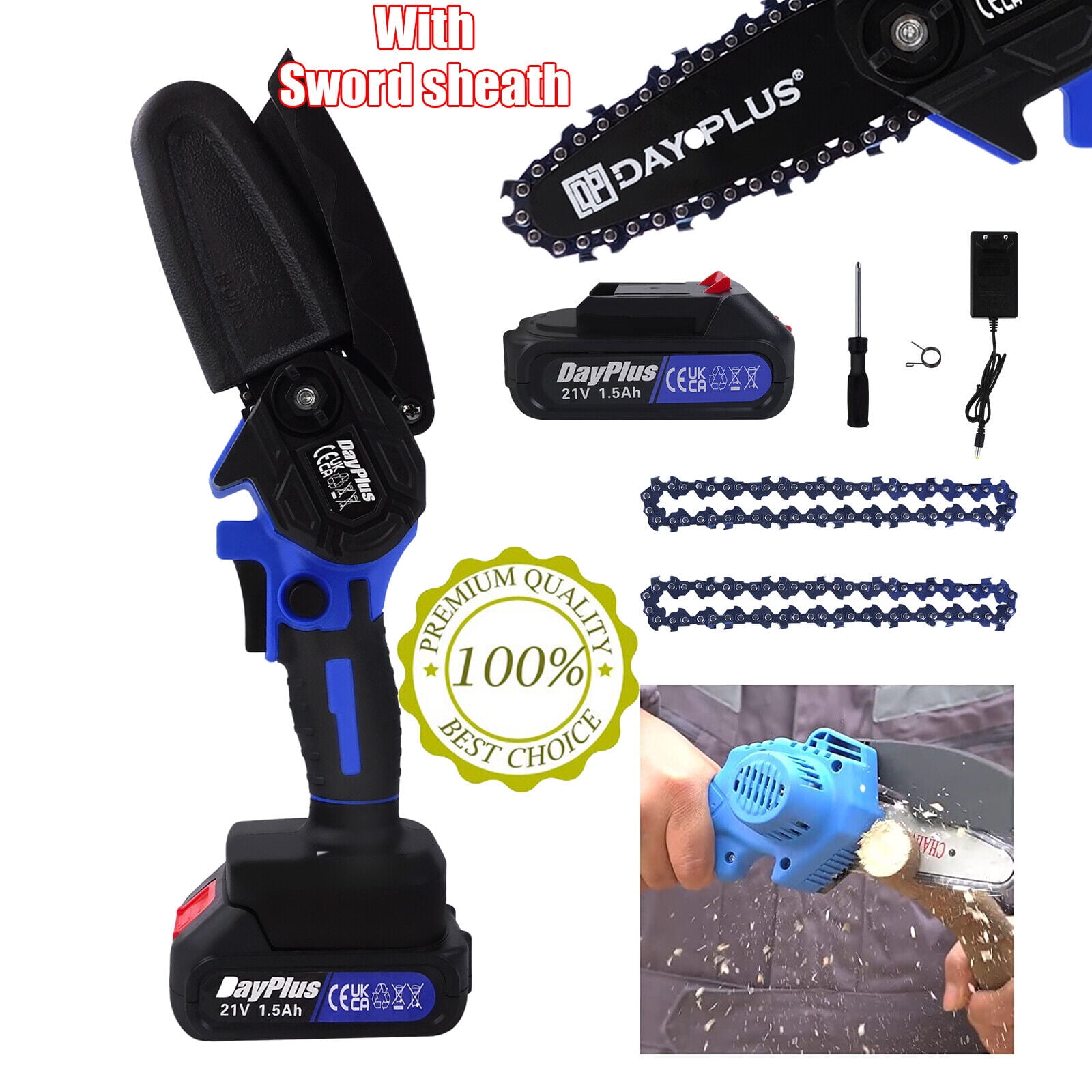 Dayplus 21V Mini Chainsaw Cordless Handheld Rechargeable Small Wood ...