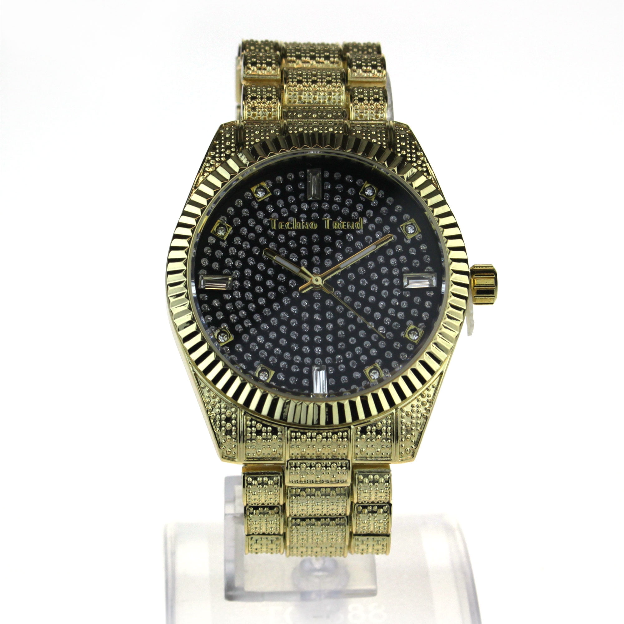 Mens Luxury Bling Iced Classic Round Analog Metal Band Wrist Watch Gold ...