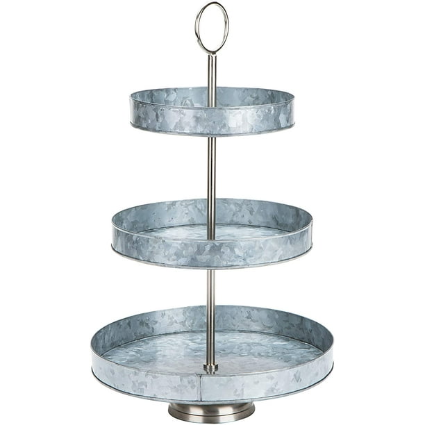 Galvanized Steel Round, De t Handle, Ru tic De ign Appetiz S ving Tray ...