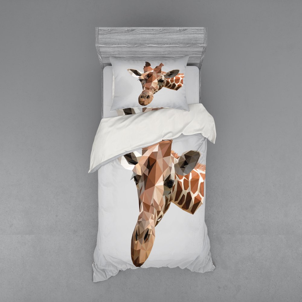 Animal Duvet Cover Set, Safari Wildlife Creature Digital Giraffe Modern ...