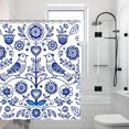Blue Folk Art Birds Print Shower Curtain,Cloth Fabric Waterproof ...