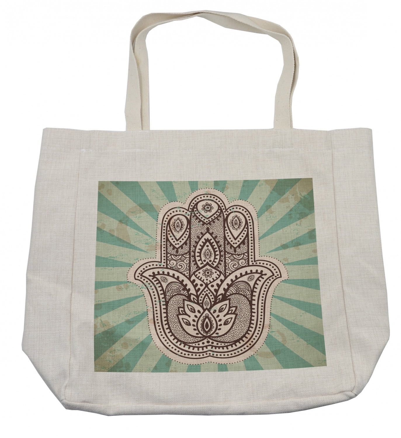 Mandala Shopping Bag, Middle Eastern Hand Motif with Stripes Background ...